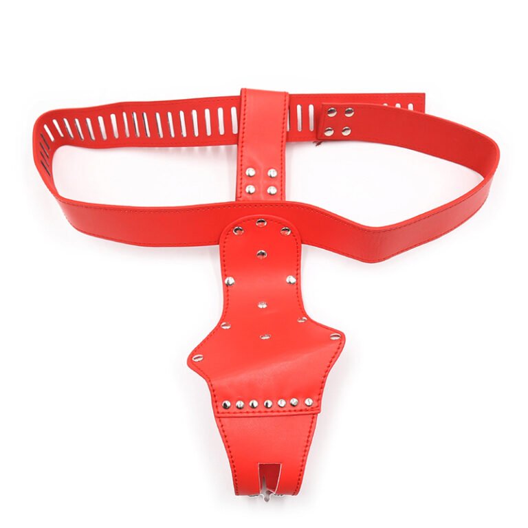 Female Chastity Belt Leather Red 1.0 - Chastity Cage